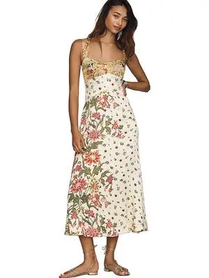 Maeve Jocelyn Sleeveless Slip Midi Dress - Yellow Pattern