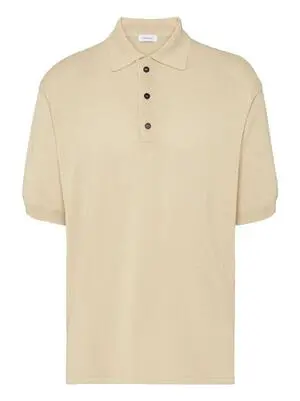 FERRAGAMO Logo-plaque Knitted Polo Shirt - Neutrals
