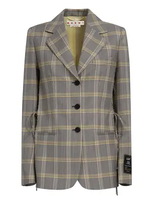 Marni Plaid Virgin Wool-blend Blazer - Grey