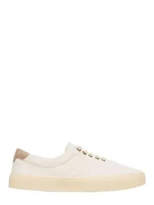 Brunello Cucinelli Branded Heel-counter Cotton Sneakers - Neutrals
