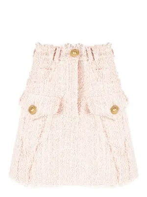 Balmain Frayed Tweed Miniskirt - Neutrals