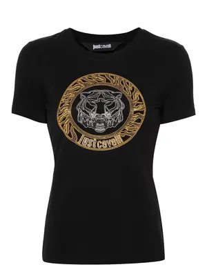 Just Cavalli Rhinestone-embellished Logo T-shirt - Black