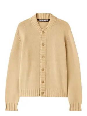 Palm Angels Curved-logo Wool-blend Cardigan - Neutrals