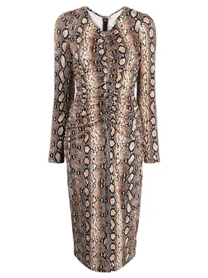 MICHAEL KORS Michael Kors Snakeskin-Print Ruched Midi Dress