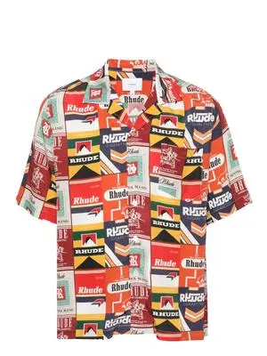 Rhude Cigarette-print Bowling Shirt - Orange