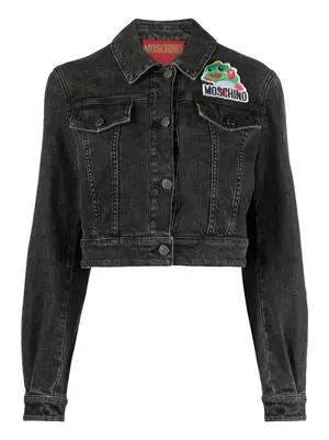 Moschino Cartoon-appliqué Cropped Denim Jacket - Black