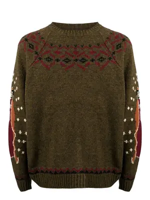 Kapital Patterned Intarsia Jumper - Green