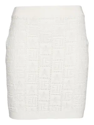 Balmain Pointelle-knit Monogram Mini Skirt - White