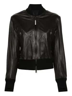 ISAAC SELLAM EXPERIENCE Leather Zip-up Bomber Jacket - Black