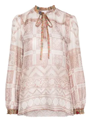 PIERRE-LOUIS MASCIA Graphic-print Silk Blouse - Neutrals