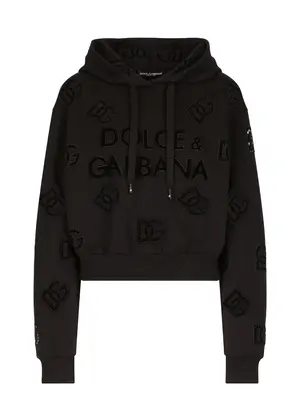 Dolce & Gabbana Dna Logo-perforated Cotton-blend Hoodie - Black
