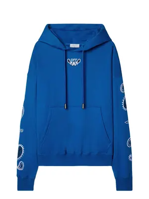Off-White Bandana-embroidered Cotton Hoodie - Blue
