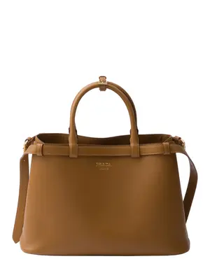 Prada Buckle Leather Handbag With Double Belt - Caramel