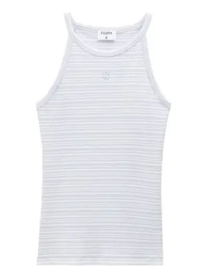 Filippa K Monogram-embroidered Striped Organic Cotton Tank Top - Blue