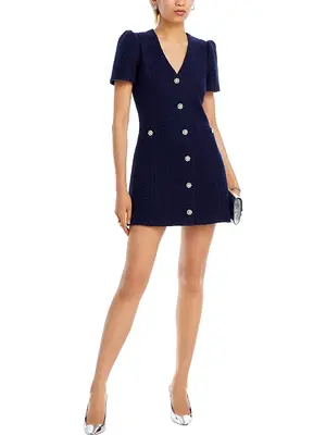 Aqua Aqua Tweed Mini Dress Navy