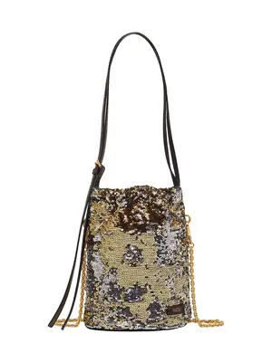 Mcm Himmel Sequin Drawstring Bucket Bag - Gold