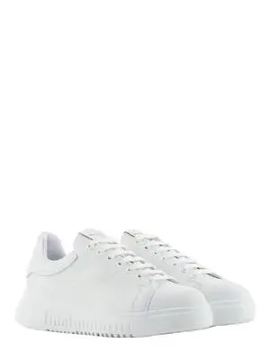 Emporio Armani Tumbled Leather Sneakers - White