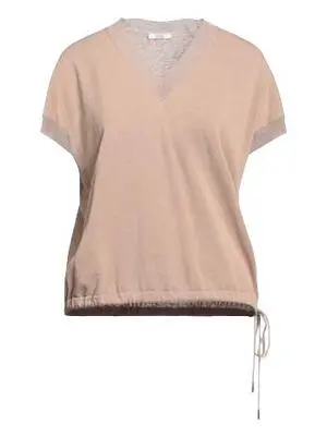 Peserico V-neck Short Sleeve Sweater - Beige