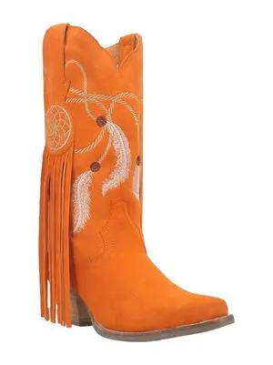DINGO Day Dream Fringe Embroidered Western Boot - Orange