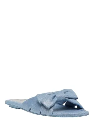 STUART WEITZMAN Sofia Bow Slide Sandal Blue Silver