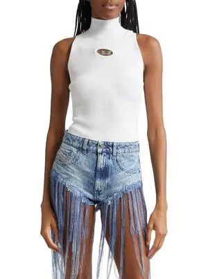 DIESEL® Logo Embellished Rib Top - White