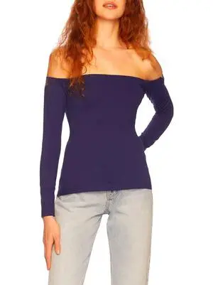 Susana Monaco Off-The-Shoulder Long Sleeve Top Inkwell