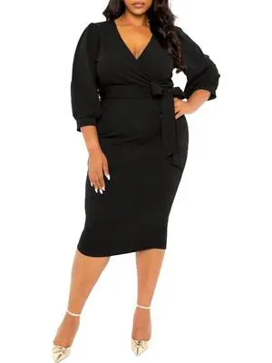 BUXOM COUTURE Faux Wrap Midi Dress - Black