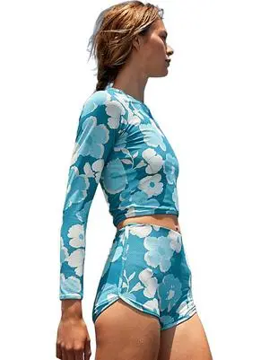 RHYTHM High-Waisted Boyshort Surf Bottoms Teal Floral