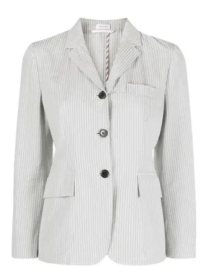 Thom Browne Striped Seersucker Single-breasted Blazer - Grey
