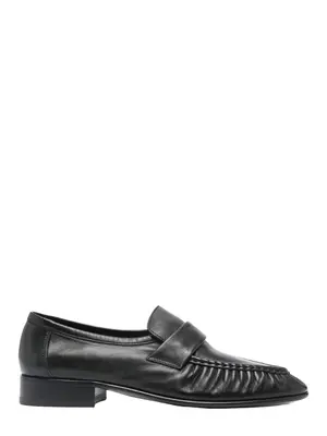 THE ROW Pleated Leather Loafers - Black