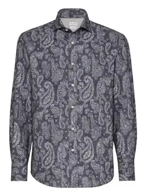 Brunello Cucinelli Paisley-print Cotton Shirt - Black