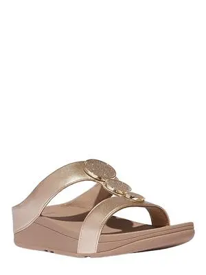 Fitflop Halo Embellished Wedge Slide Sandals - Metallic Latte Beige
