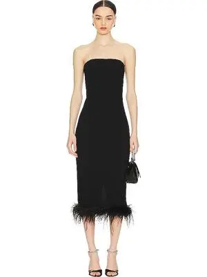 Amanda Uprichard Strapless Feather Trimmed Midi Dress - Black
