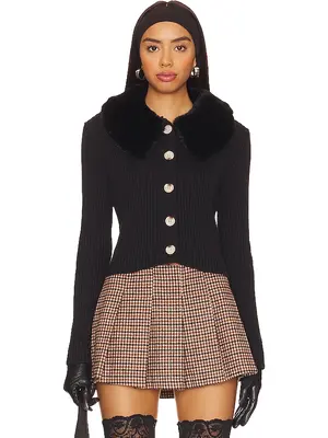 Central Park West Delilah Faux Fur Collar Cardigan - Black