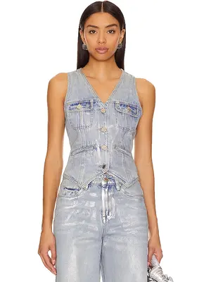 Blanknyc Metallic Denim Vest - Silver Star