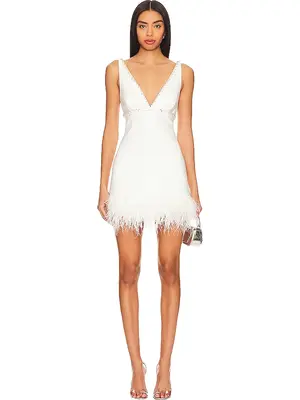 Likely Nora Feathered Hem Dress - White