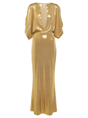 Norma Kamali Obie Metallic Jersey Maxi Dress - Gold