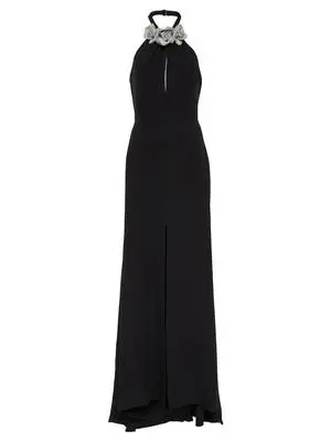 Valentino Garavani Floral-appliqué Slit Gown - Black