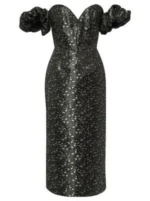 MARKARIAN Adelaide Metallic Brocade Midi Dress - Black
