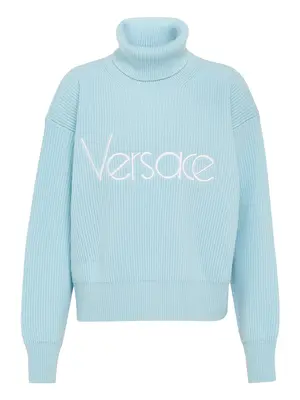 Versace Logo Turtleneck Sweater - Blue