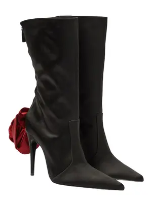 Magda Butrym Floral-appliqué Satin Sock Boots - Black