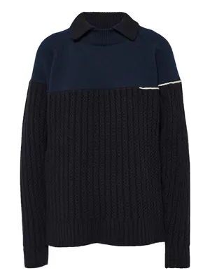 Victoria Beckham Double-collar Wool Sweater - Blue