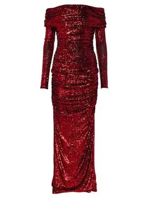 Dolce & Gabbana Sequined Off-shoulder Gown - Red
