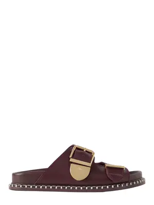 Chloé Net Sustain Rebecca Whipstiched Leather Slides - Burgundy