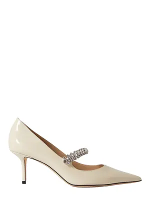JIMMY CHOO Bing 65mm Crystal-embellished Patent-leather Pumps - White
