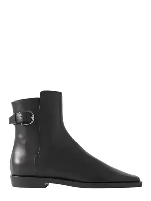 TOTEME Net Sustain Belted Leather Ankle Boots - Black