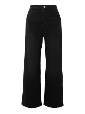 FRAME Le Low Baggy Frayed High-rise Wide-leg Jeans - Black