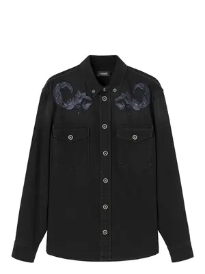 Versace Barocco Embroidered Denim Overshirt - Black
