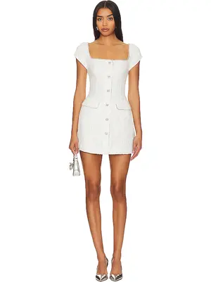 SAU LEE Annabelle Embellished Tweed Mini Dress - White