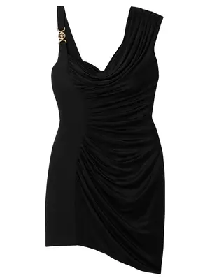 Versace Asymmetric Embellished Draped Jersey Mini Dress - Black